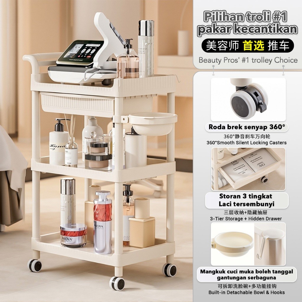 Multipurpose Trolley Storage Rack 3 tier Drawer Trolley Movable Rack ...