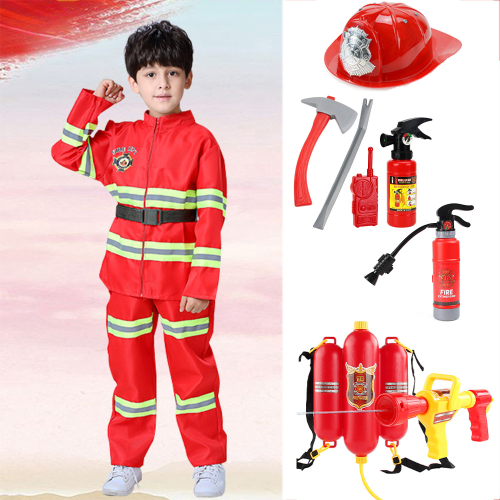 Firefighter Costume for Kids Boy Red Sam Fireman Uniform Hat ...