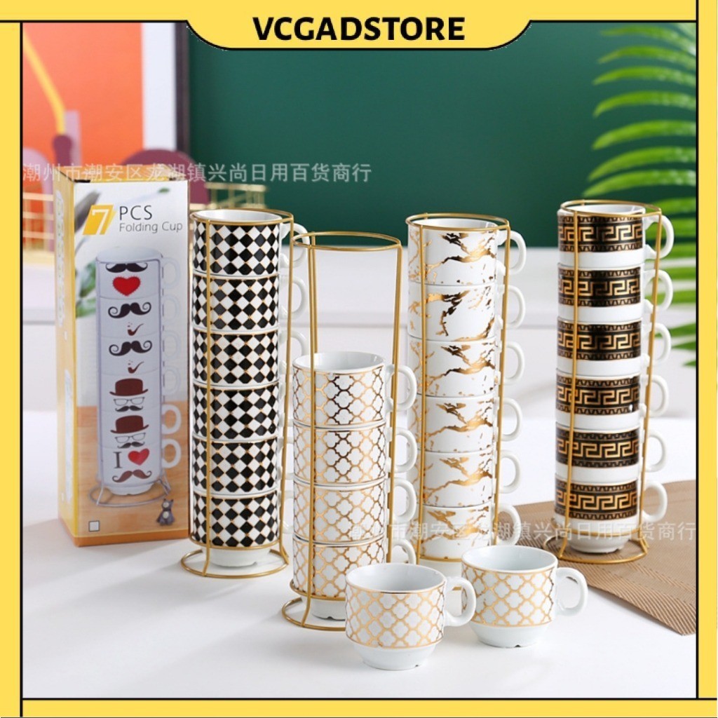 Cawan Kreatif Cawan Seramik Gaya Eropah dengan Bingkai Besi 6 keping ...