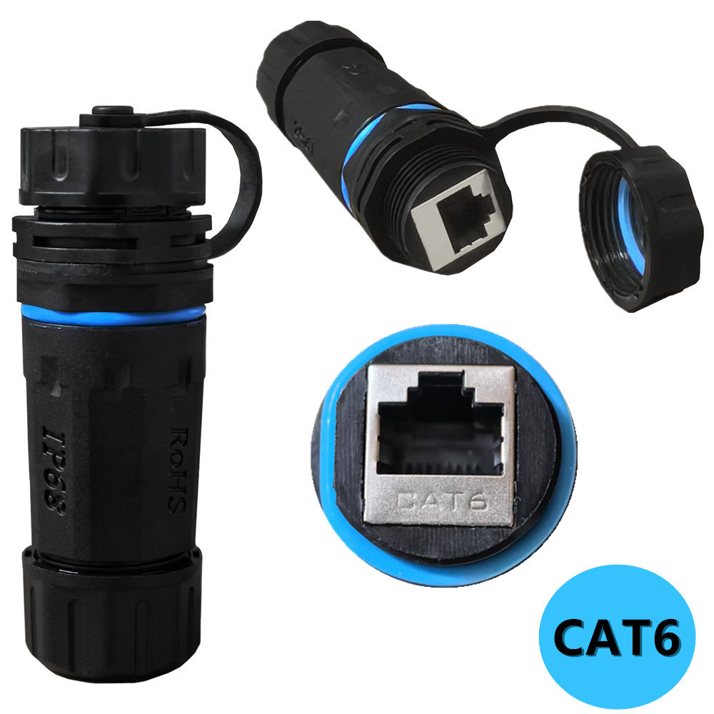 IP68 RJ45 Coupler Adapter Waterproof Cat6 Connector Shielded STP Cat5/Cat5e/Cat6 Panel Mount ...