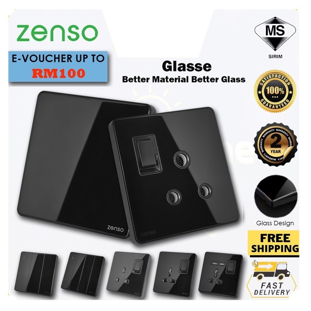 🔥SIRIM🔥 Zenso Glasse Switch Socket LED Neon Modern Design Wall Slim ...