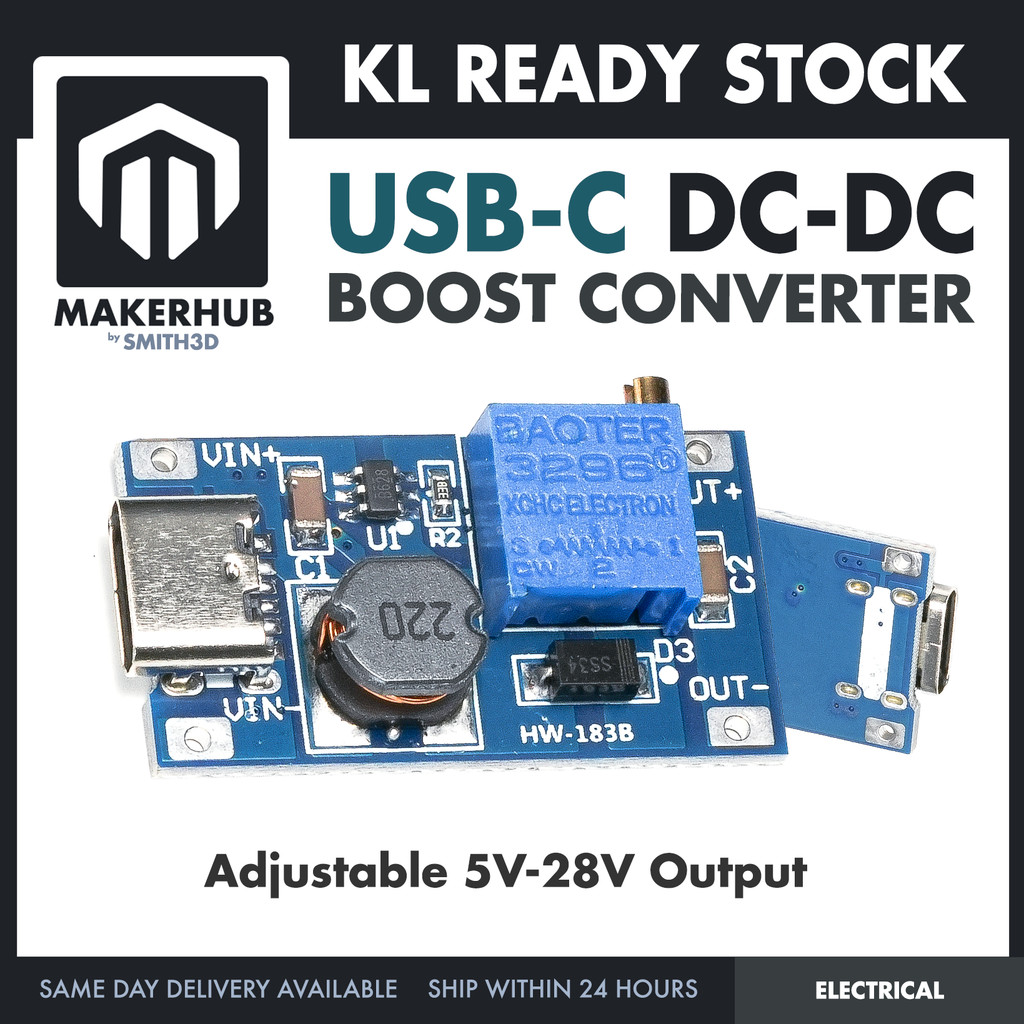 USB C Boost Converter DC-DC Step Up Adjustable Output Module 3V-6V to 5V-28V HW-183Bd | Shopee ...