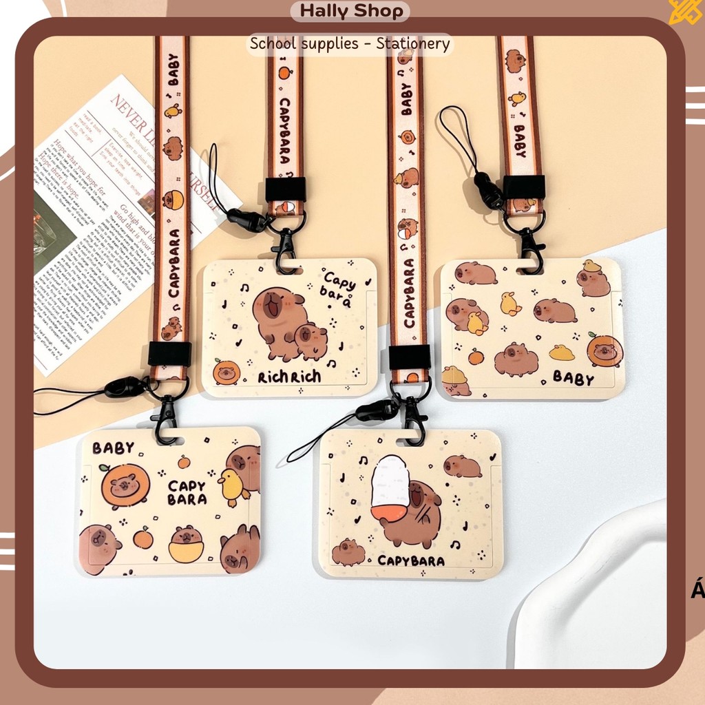 Student ID lanyard, name tag for students with cute Capybara pattern ...