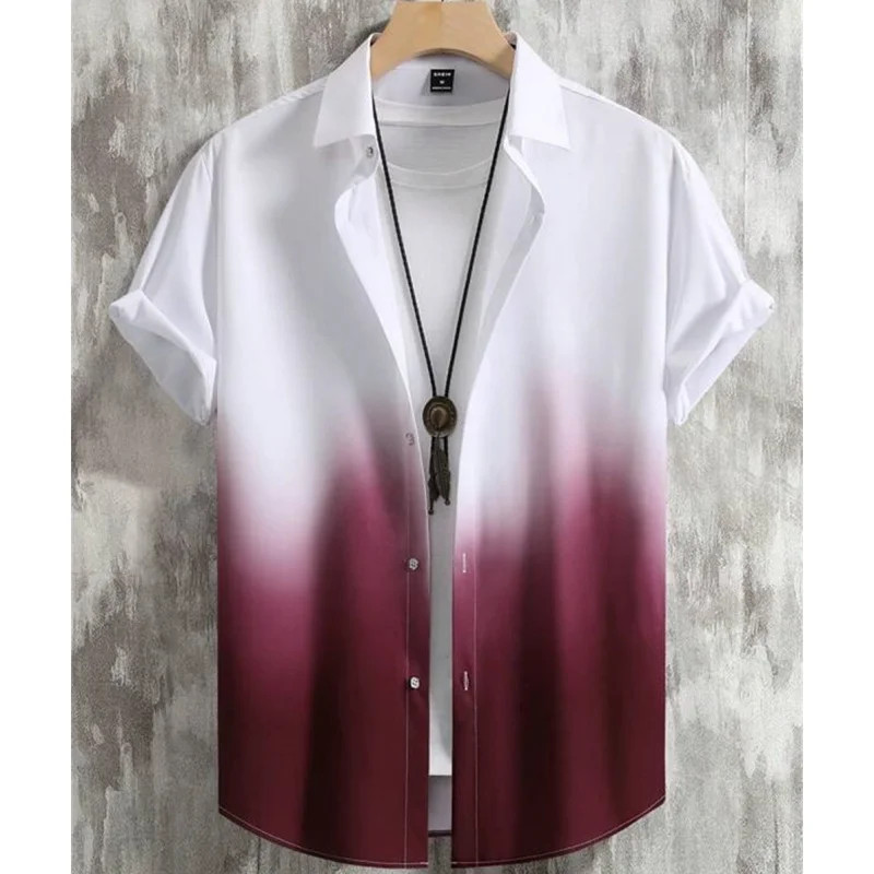 Men's Shirt Simple Gradient Shirts Print Casual Loose Short Sleeve ...
