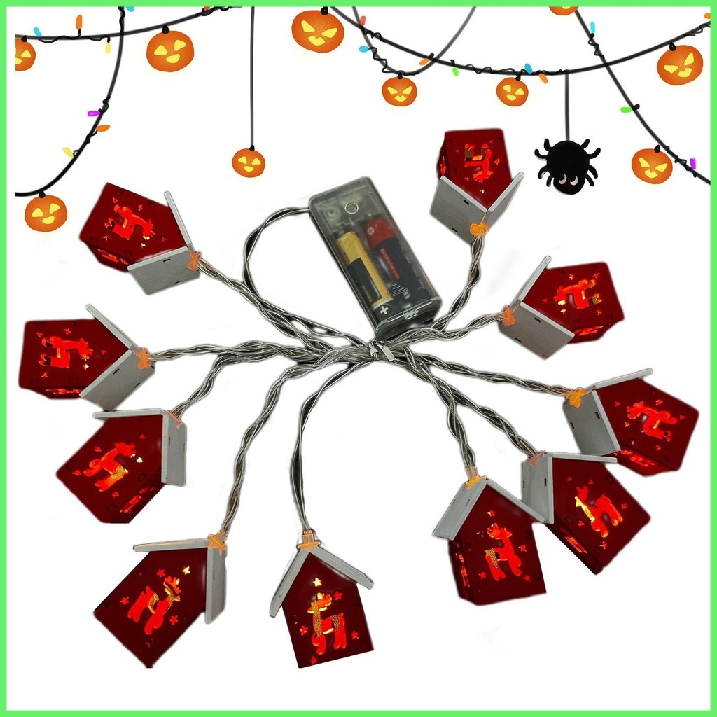 Christmas Village House Lights Elk Pattern Christmas Snow House Window ...