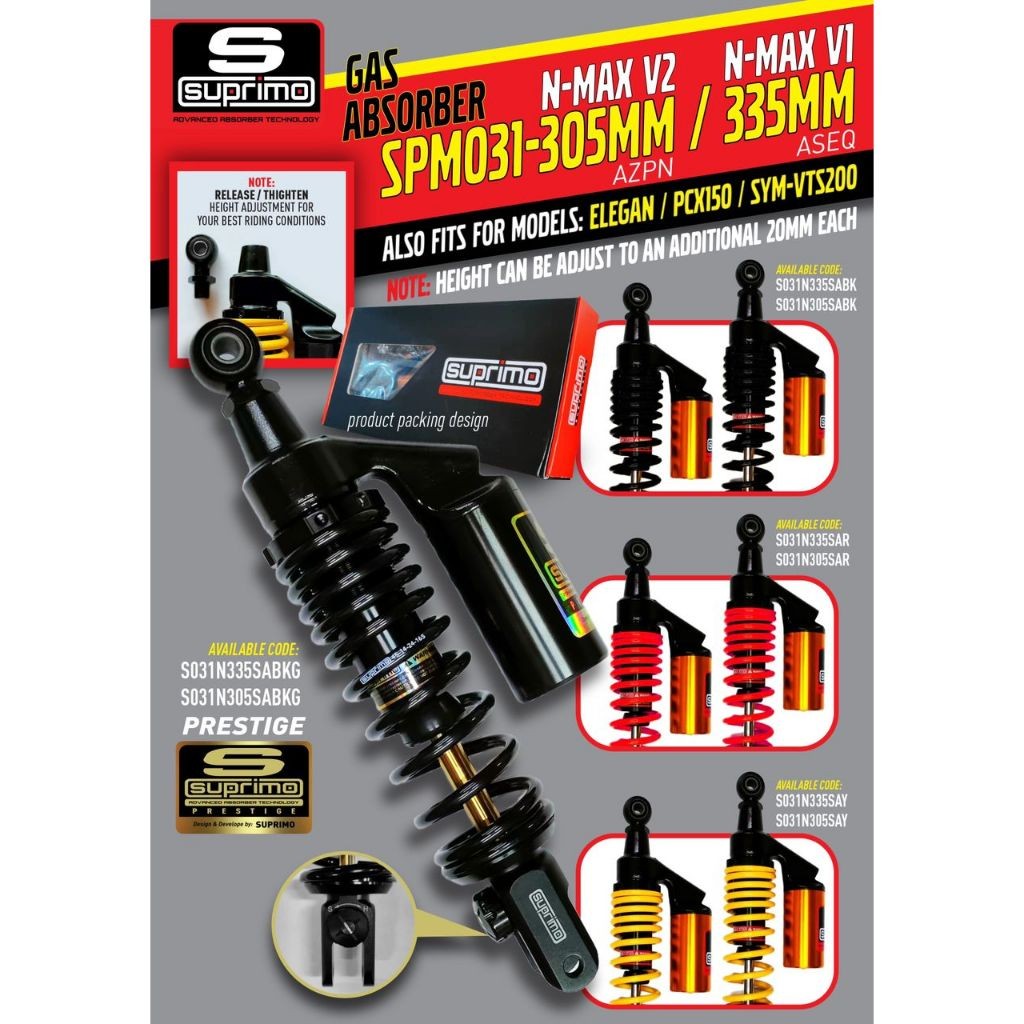 100% ORIGINAL SUPRIMO NMAX V2 NVX V1 V2 NVX155 305MM ADJUSTABLE GAS ...