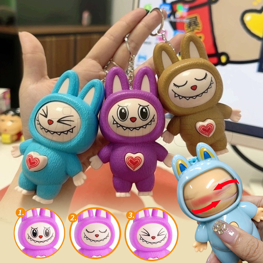 Labubu Press Change Face Doll Keychain Creative Labubu Expression Face ...