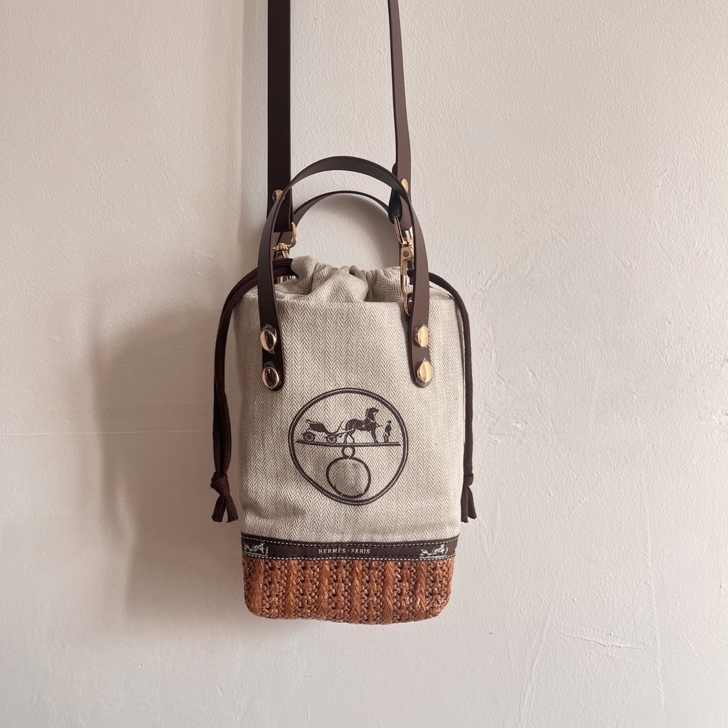 DIY Canvas Drawstring Bag Shoulder Bag Bucket Bag Mini Vegetable Basket ...