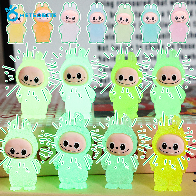 1 Pair Cartoon Night Glowing Mini Labubu Statue Craft Ornaments ...