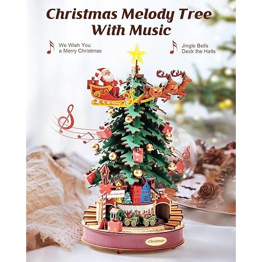 ROBOTIME Christmas Melody Tree Model Kits Music Box 3D Wooden Puzzles ...
