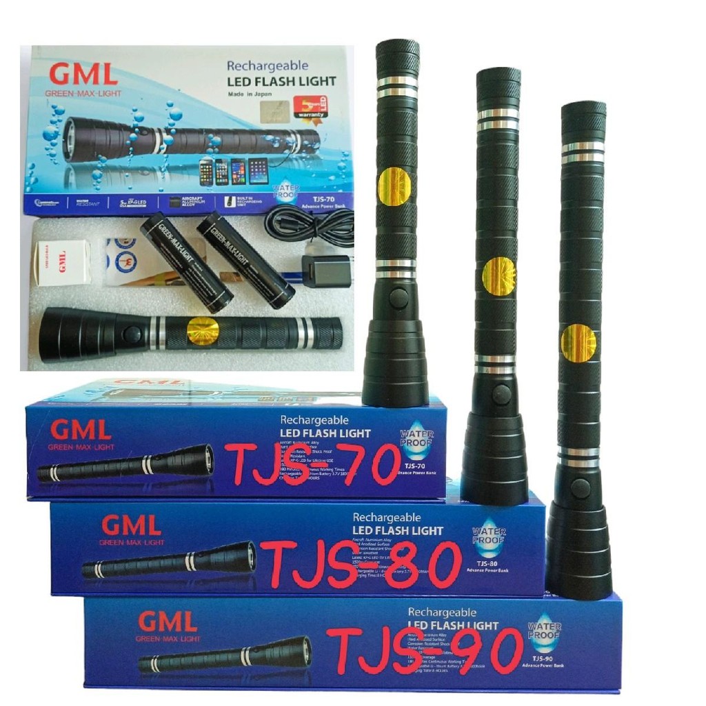 ORIGINAL JAPAN MAX LIGHT POWERBANK WATERPROOF RECHARGEABLE TJS-90 LED ...