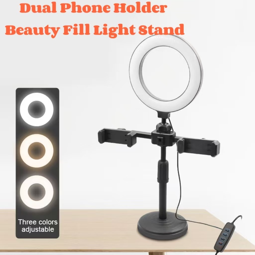 Portable Adjustable Dual Phone Holder Tripod Desk Table Stand Live ...