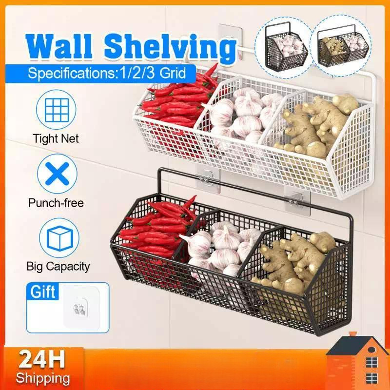 1/2/3 Grids Hanging Onion Basket Onion Rack Organizer Kitchen Shelf Rak ...
