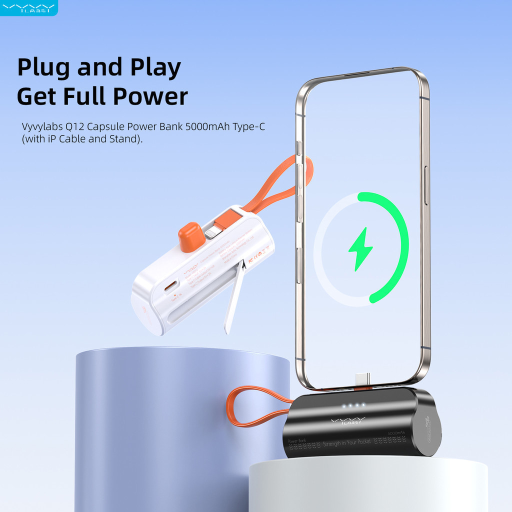 Vyvylabs Mini Power Bank 5000mAh Jenis C Pengecasan Pantas Bateri ...