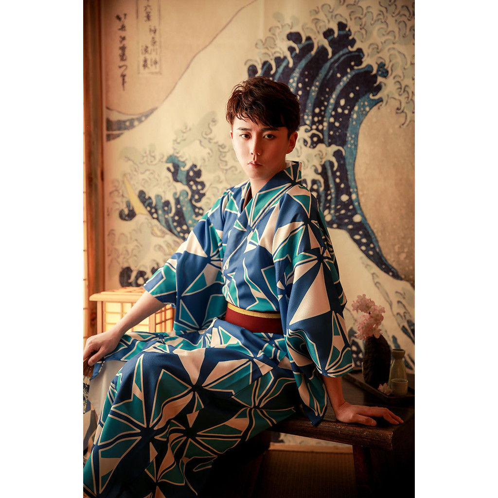 Polyester Fiber Suit Checked Cotton Kimono Kimono Blue Diamond Samurai ...