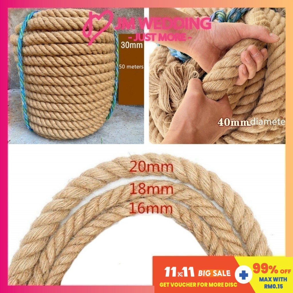 (𝟏 𝐌𝐞𝐭𝐞𝐫)16/18/20/30mm Burlap Cotton Hessian Jute Twine Rope Tug War ...