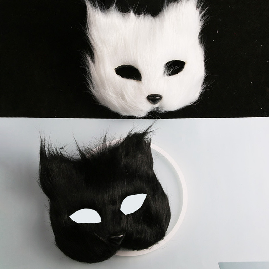 GYT Fox Mask Furry Half Face Animal Cat Mask Halloween Cosplay Party ...