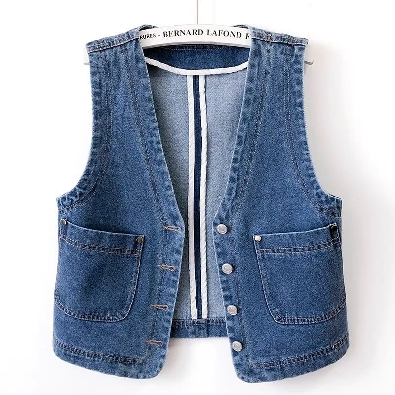 Hong Kong Style Retro Denim Vest Short Women's Slim-fit Vest Casual ...