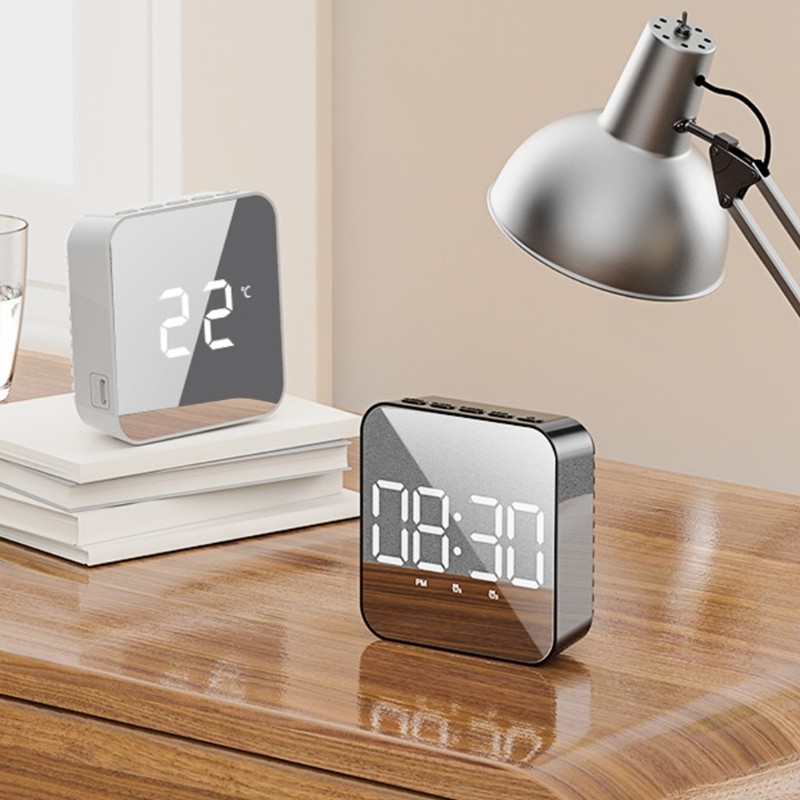 JJ* Fashionable LED Digital Mirror Clock with Voice Control Alarm Time ...