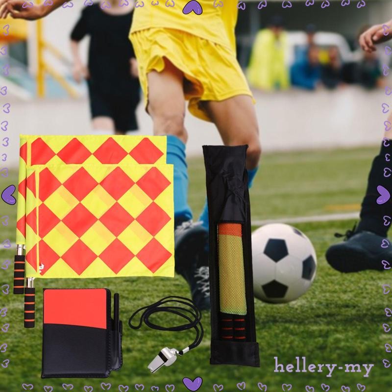 [HelleryMY] Soccer Referee Flags Kit, Referee Tool Kit Signal Flag, Notebook Training Equipment ...