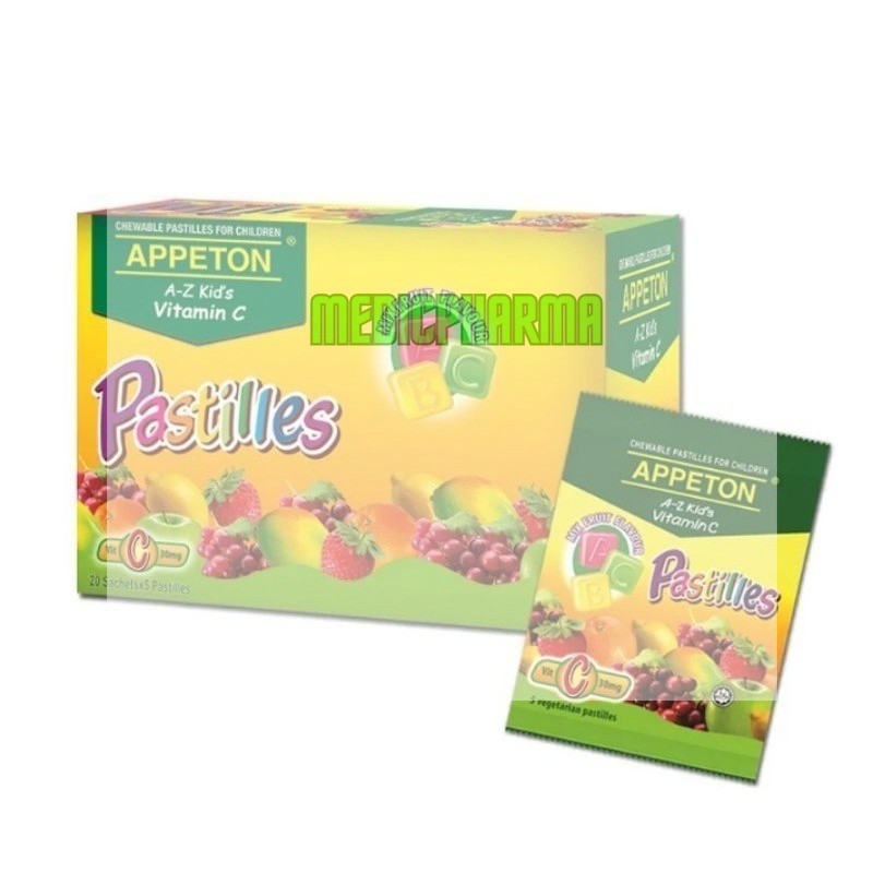 Appeton A-Z Kids Vitamin C Pastilles Mix Fruit Flavour 20 Sachets × 5 ...