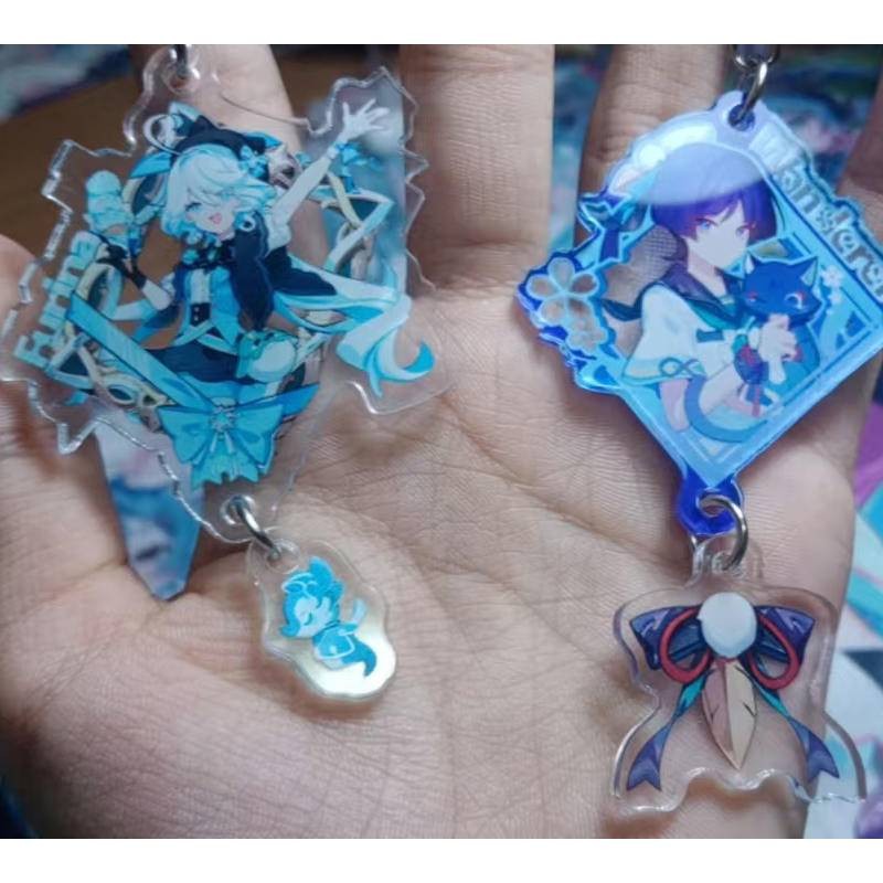 2Pcs Game Genshin Impact Cartoon Character Acrylic Keychain Focalors ...