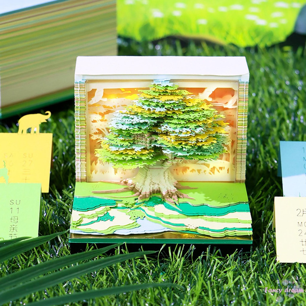 Paper Art Notepad 3D Sticky Calendar with Light Fantasy House Notepad ...