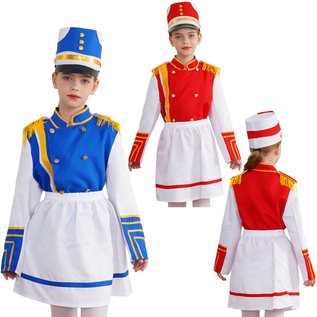 Yhong Kids Girls Drum Trumpet Team Uniform Marching Band Costume Tops ...