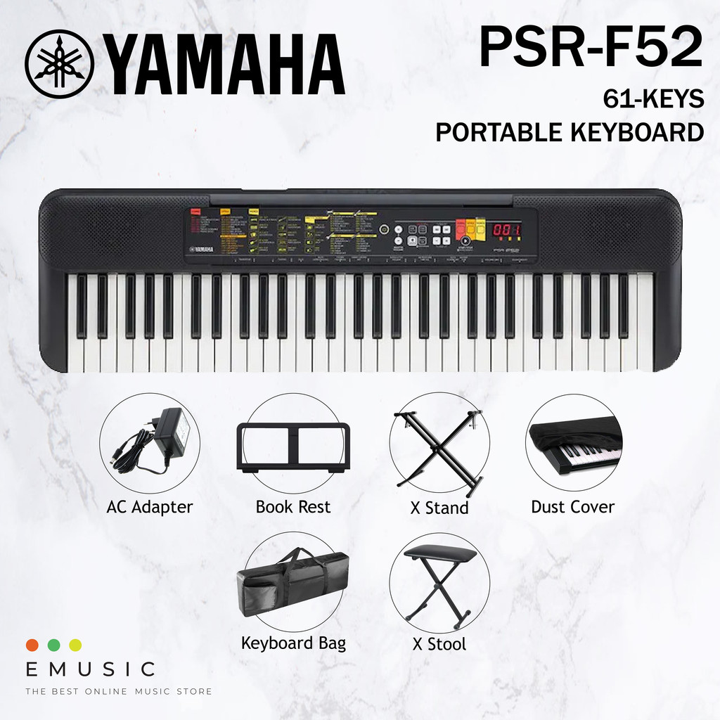 Yamaha PSR-F52 61-keys Digital Portable Keyboard with Piano Stand, X ...
