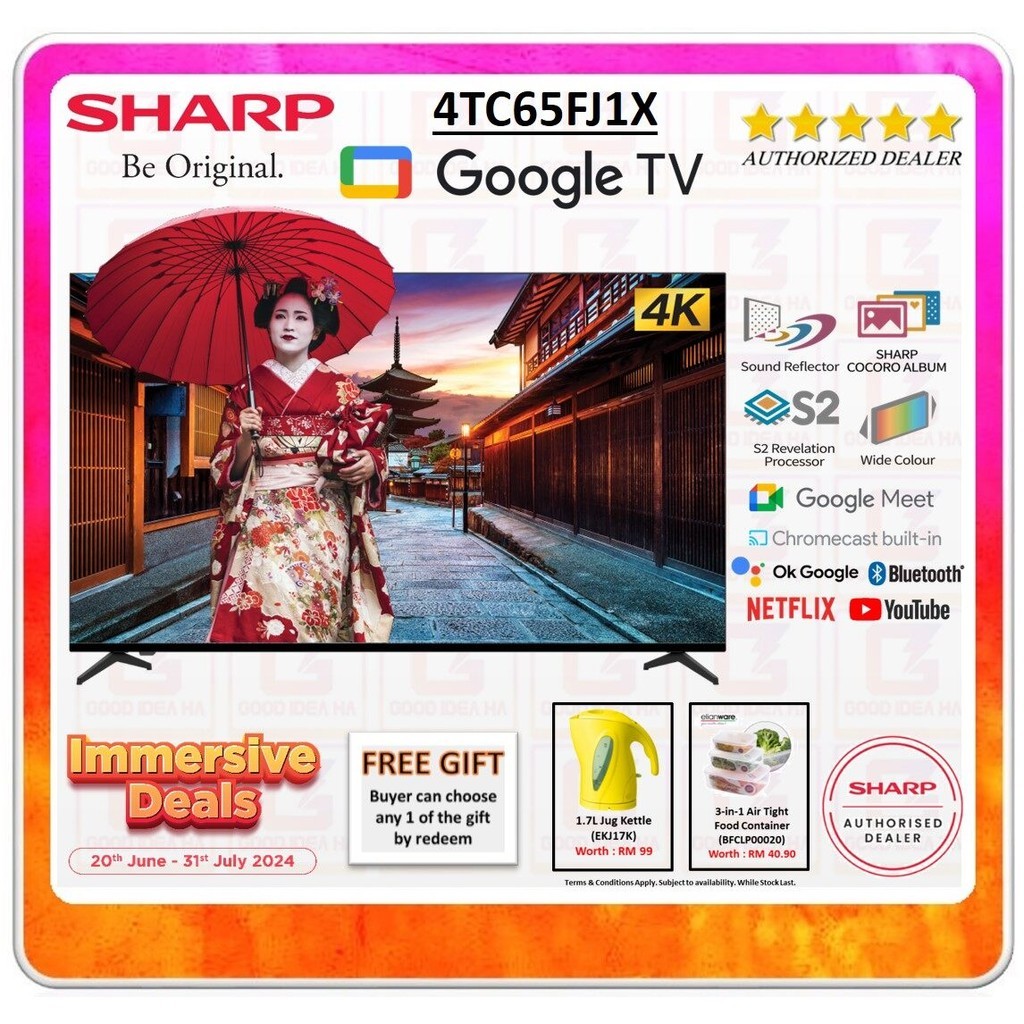 BIG SALE 【FREE GIFT】SHARP 65 INCH 4K UHD GOOGLE TV 4TC65FJ1X | Shopee ...