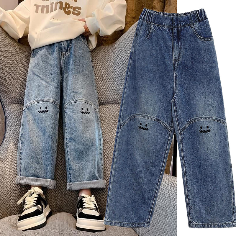 New Style Girl Bottoms Jeans Spring and Summer Cute Wind Wide-leg Jeans ...