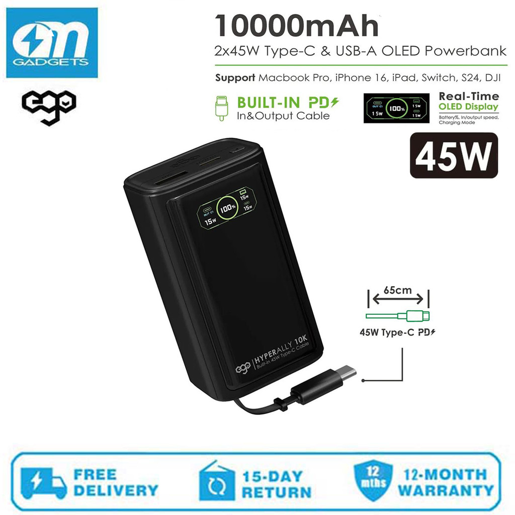 EGO HA10 Hyper Ally 10K 45W Built-in cable PowerBank | Shopee Malaysia