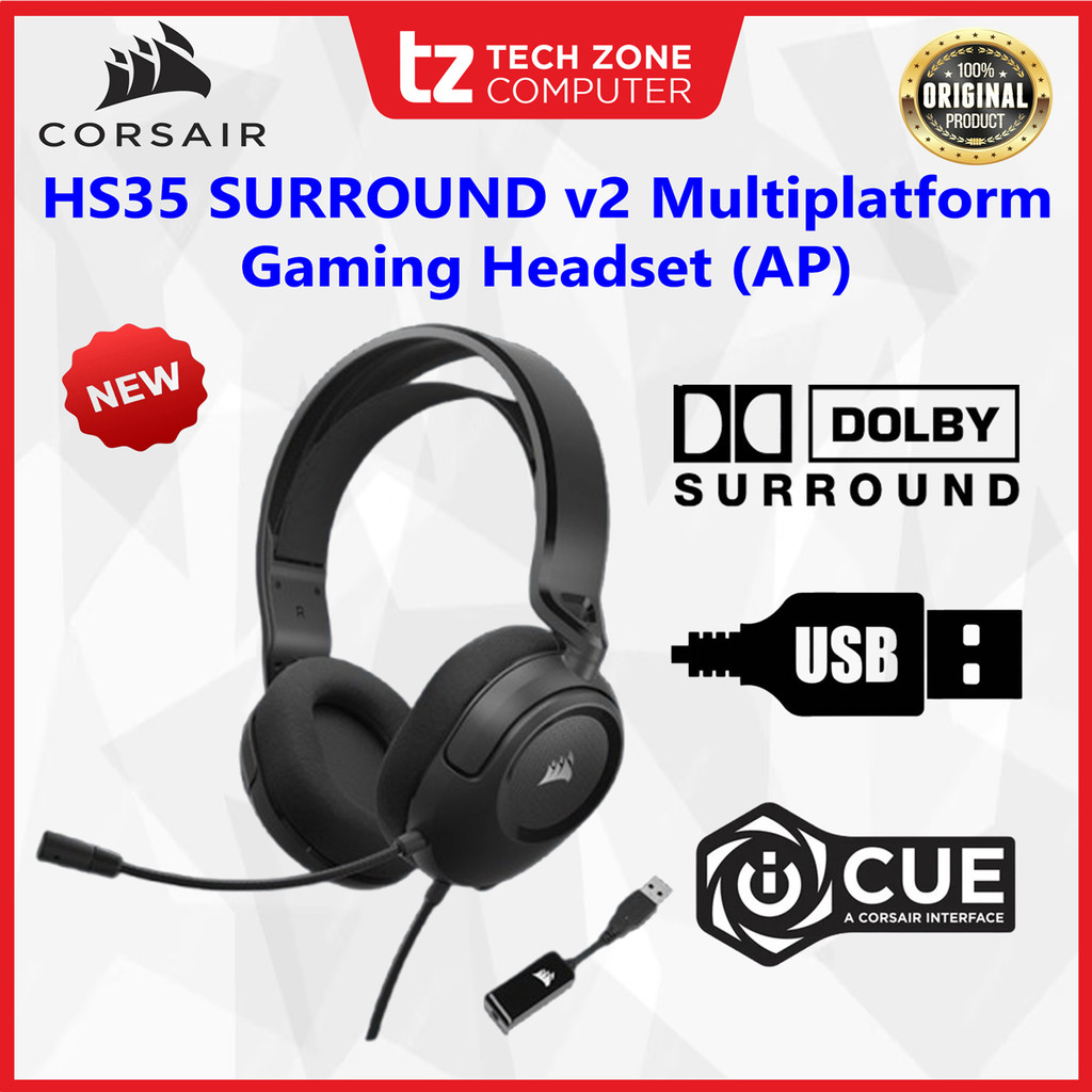 Corsair HS35 SURROUND v2 Multiplatform Gaming Headset (AP)CA-9011386-AP ...