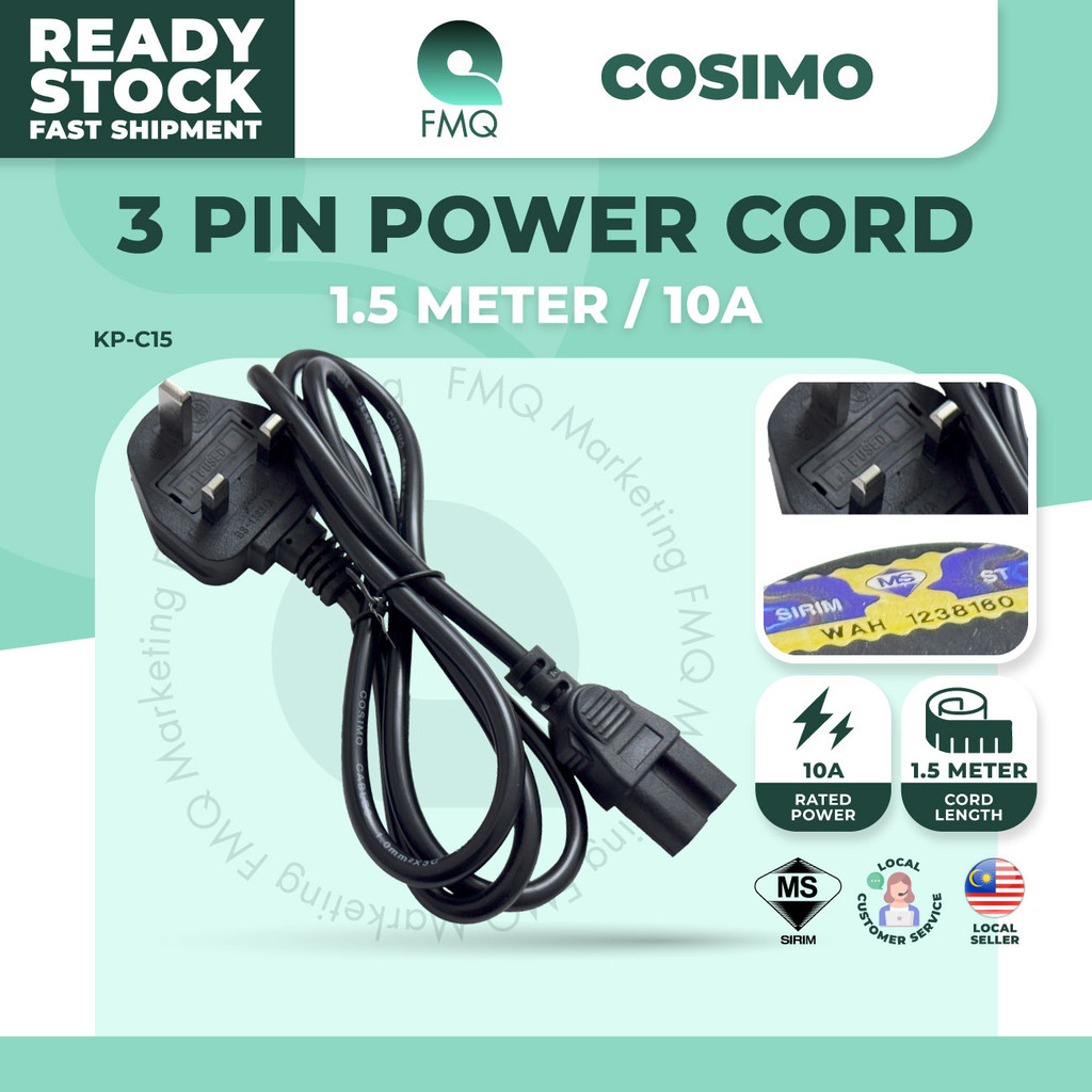 Cosimo Power Cord - KP-C15 (1.5m) SIRIM 3 Pin Kabel Kuasa KP-C15 电源线 ...