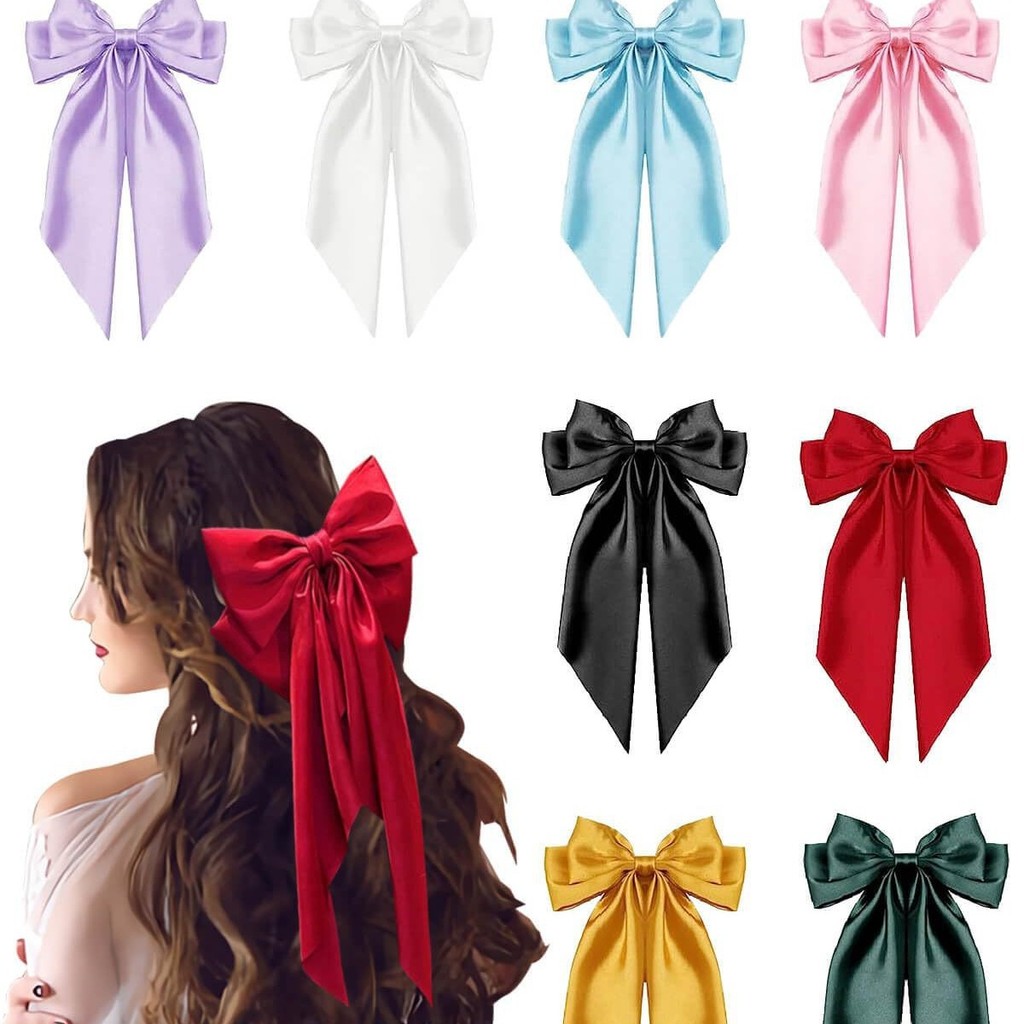 Solid Color Fabric Bow Hair Clip Women Long Streamer Half-tie Hair ...
