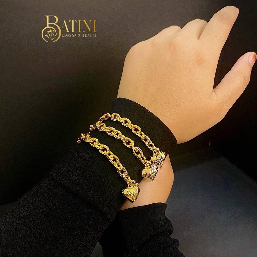 Gelang Sauh Pahat Love Sebiji 0.6cm Lebar | Emas Sadur Batini Gold ...