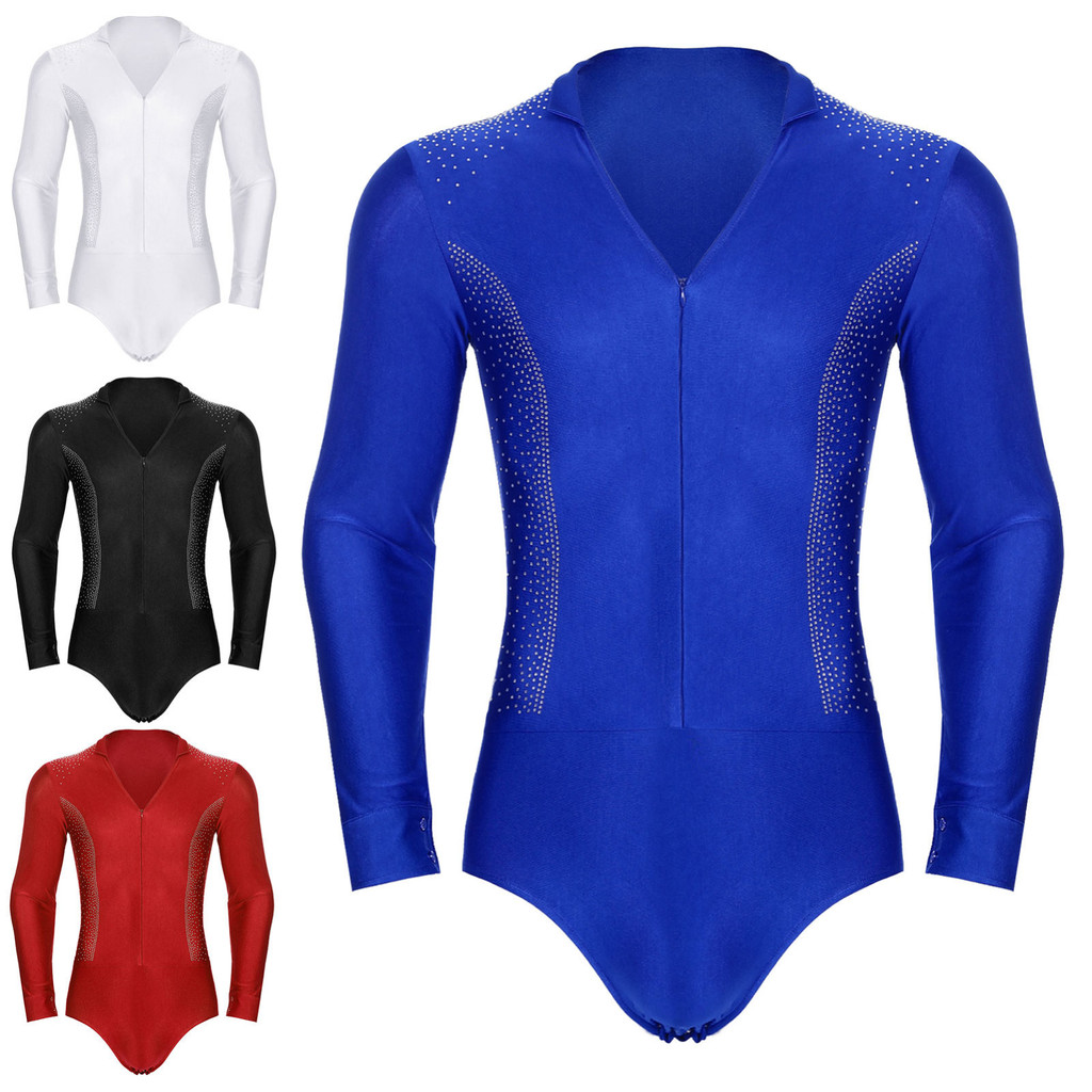 Kvysinly Mens Figure Skating Latin Dance Bodysuit Stage Performance ...