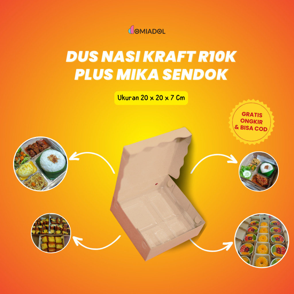 (50Pcs) Box Dus Nasi Box R8 Kraft Premium 350 Gsm Plus Mika Spoon ...