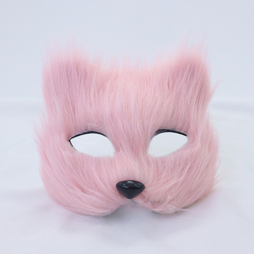Long-haired Fox Mask Simulated Half-face Cat Mask Halloween Cosplay ...