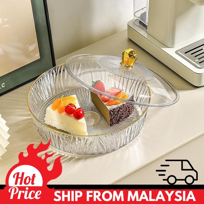 Plastic Golden Dome and Gold Edge Transparent Fruit Plate With Cover ...