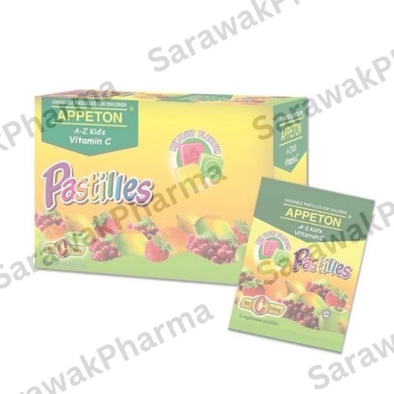 Appeton A-Z Kids Vitamin C Pastilles Mix Fruit Flavour 20 Sachets × 5 ...
