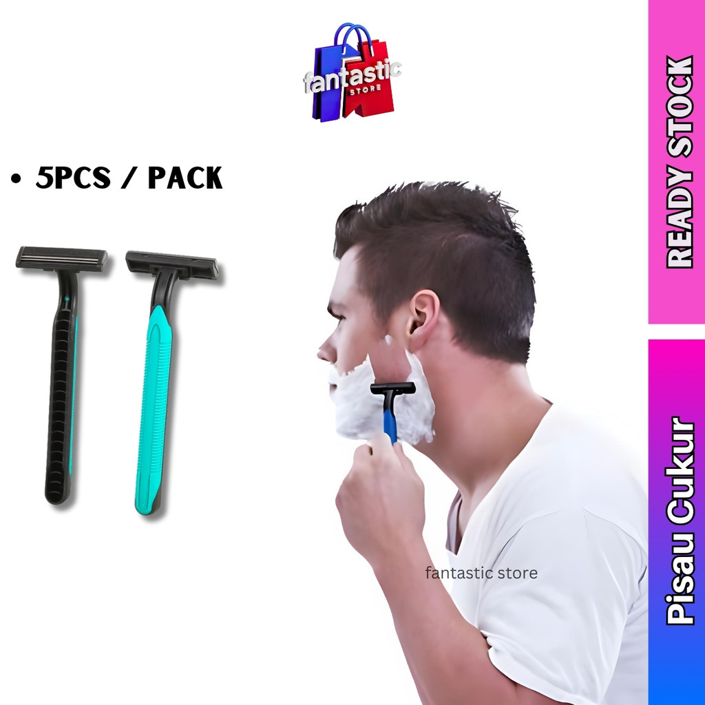 5Pcs Pisau Cukur Disposable Razor Shaver Twin Blade Fixed Head Mens ...