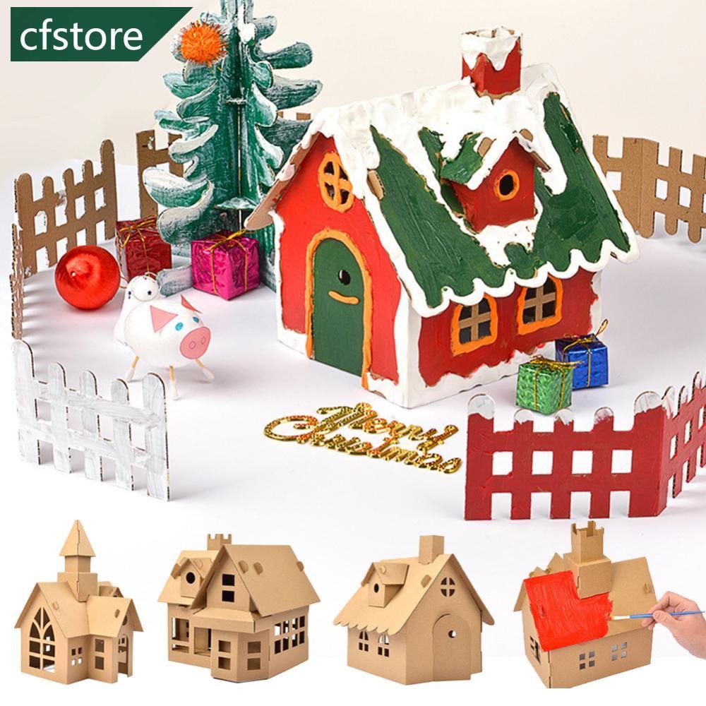 CFSTORE Christmas House Model Kit Cardboard Coloring Playhouse Paper ...