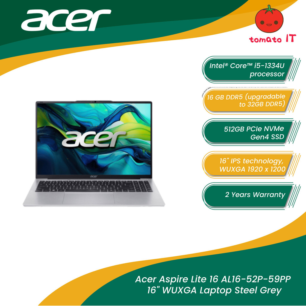 ACER Aspire Lite 16 AL16-52P-59PP - 16" WUXGA IPS /i5-1334U/16GB DDR5+1 Slot/512GHB SSD/Intel ...