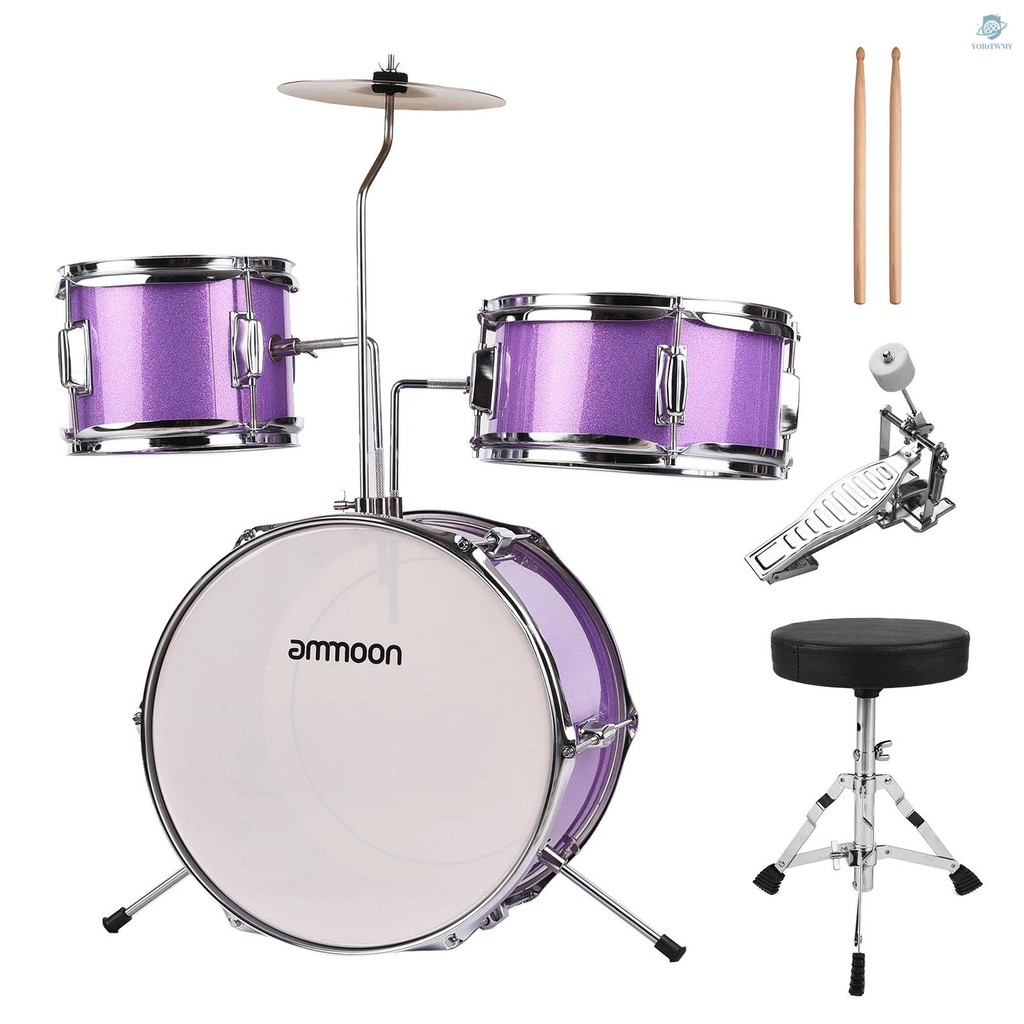 ammoon 14 inch 3-Piece Kids Drum Set with Adjustable Throne Cymbal ...