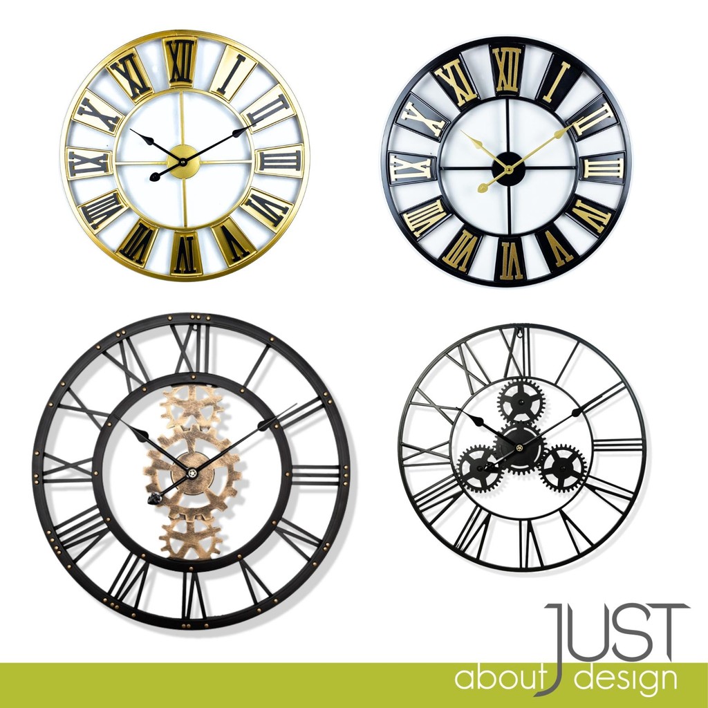 Wall Clock Jam Dinding Besi Minimalist Iron Wood Roman Numeric Designs ...