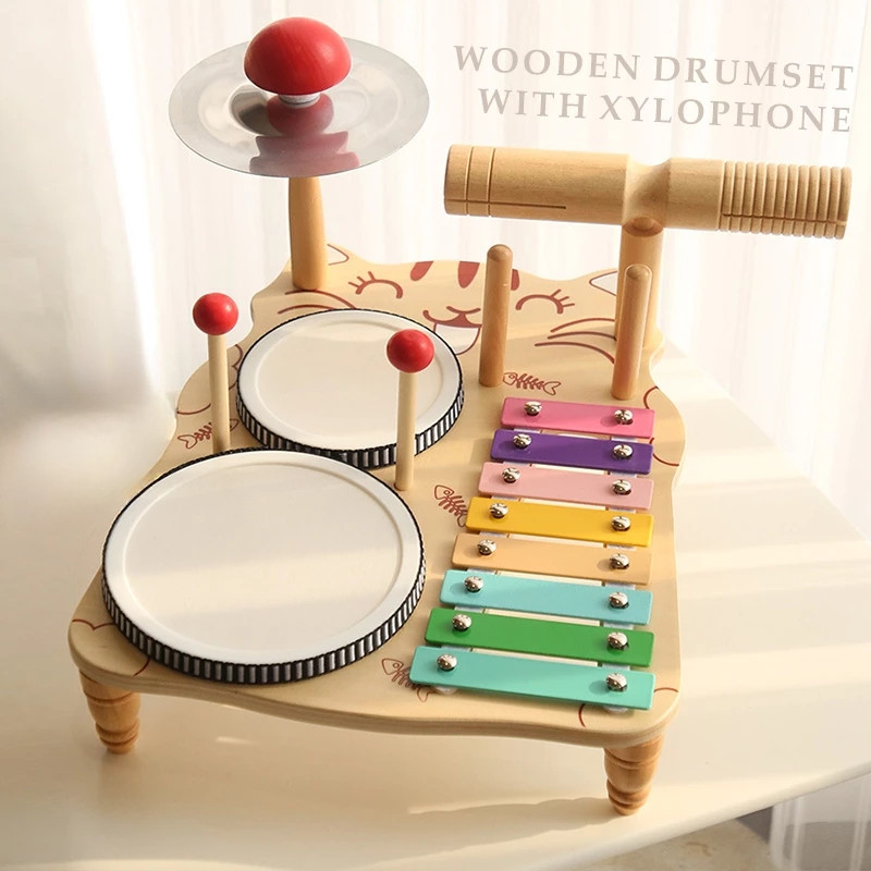 Wooden Drum Table Set with Xylophone/Baby Educational Percussion ...