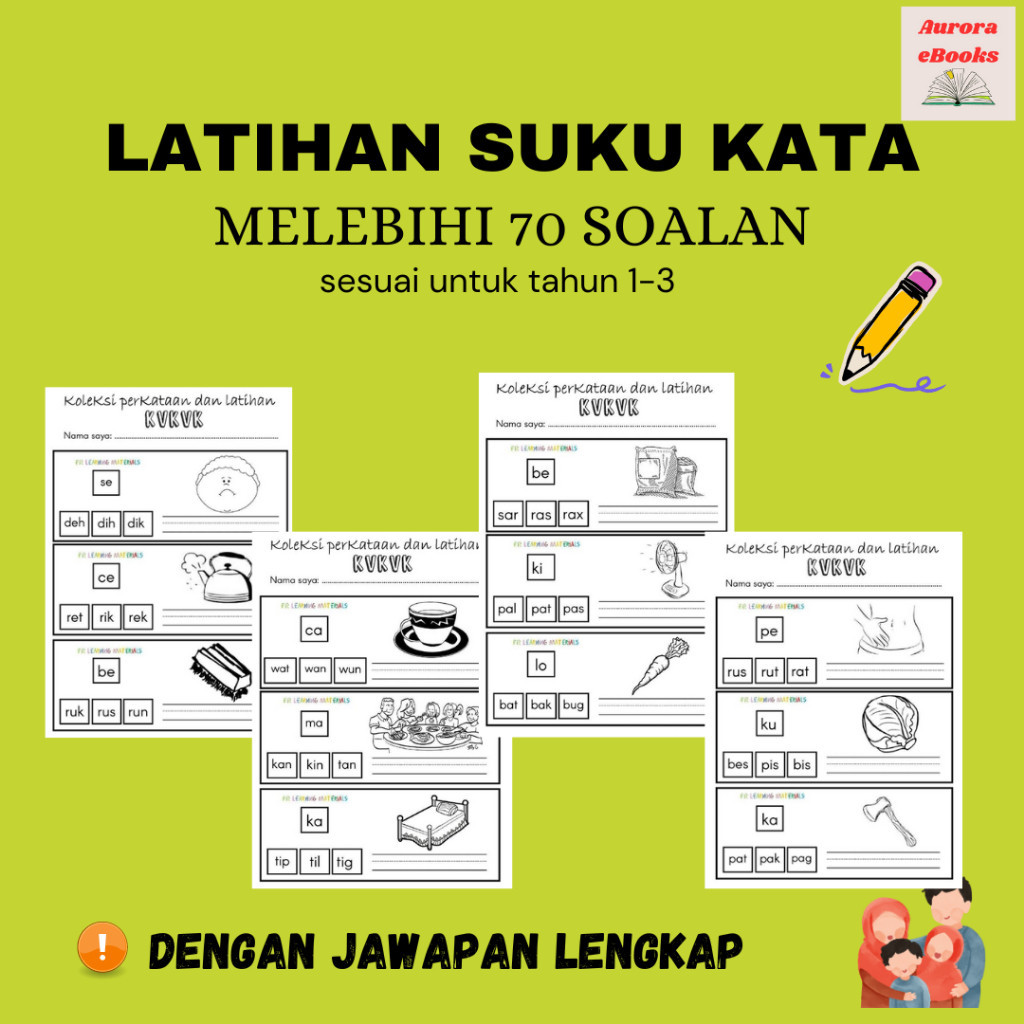 [Softcopy PDF] Latihan Bertema Suku Kata KVKVK | Bahasa Melayu Tadika | Latihan Sekolah Rendah ...