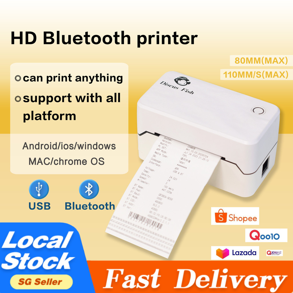 Discus Fish N80B D40A Bluetooth USB Direct Thermal Printer Support A6 ...