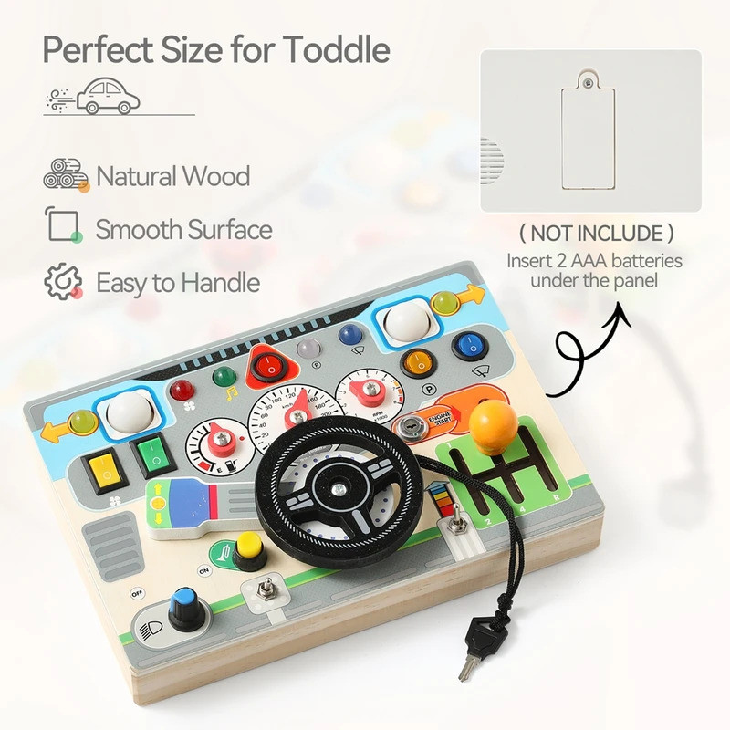 2025 Montessori Wooden Steering Wheel Toy - Analog Circuit Driving Game ...